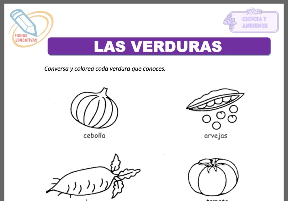 Las verduras para niños de Cuatro Años - Fichas Educativas