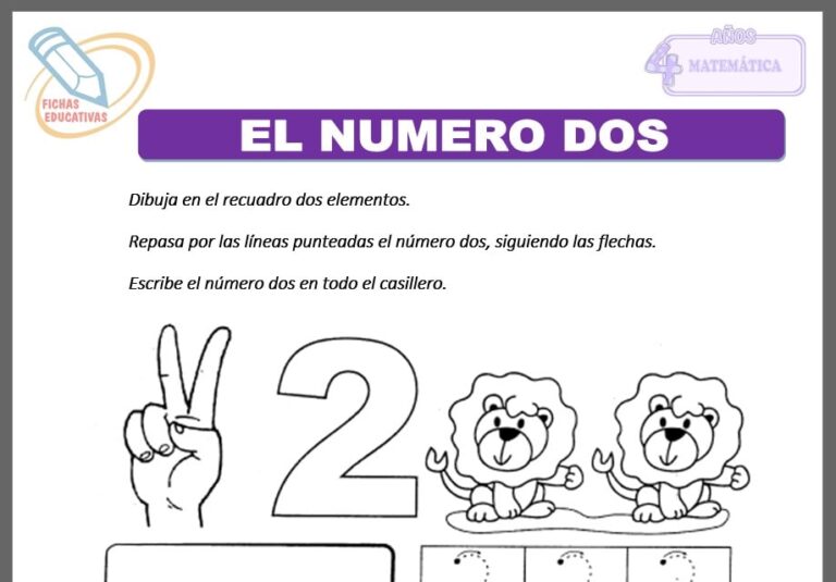 El número dos para niños de Cuatro Años - Fichas Educativas