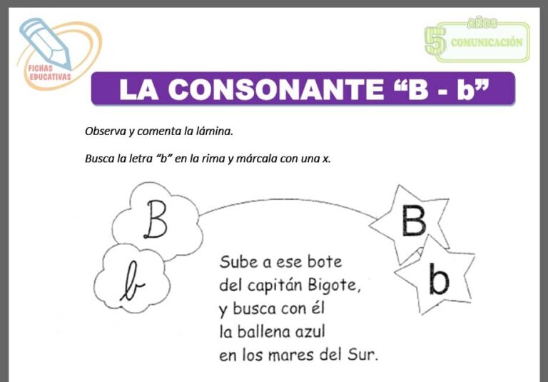 La consonante B – b para niños de Cinco Años - Fichas Educativas