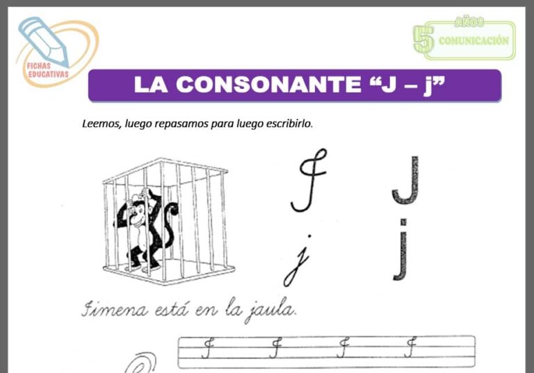 La consonante J – j para niños de Cinco Años - Fichas Educativas