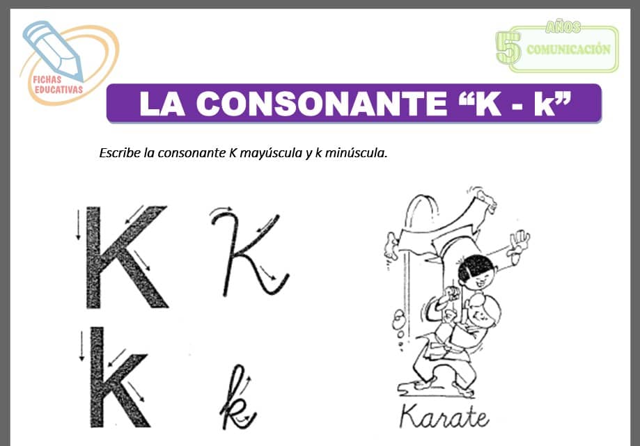 La consonante K – k para niños de Cinco Años - Fichas Educativas
