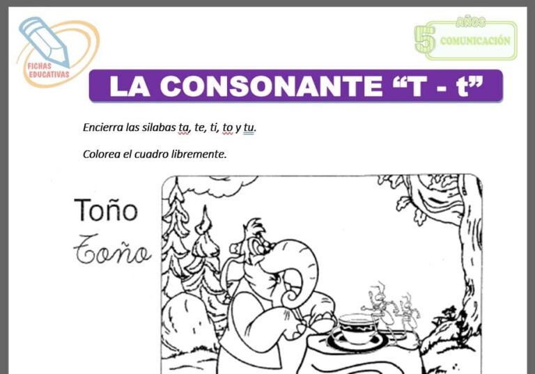 La consonante T - t para niños de Cinco Años - Fichas Educativas