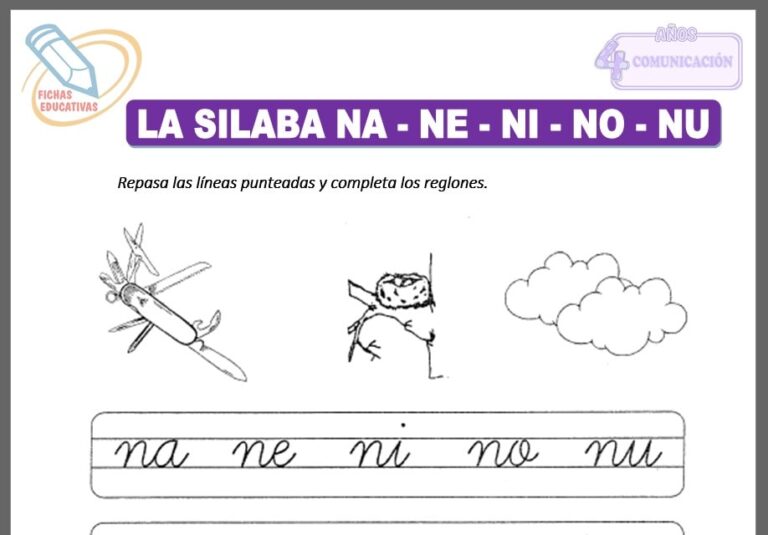 La silaba na, ne, ni, no y nu para niños de Cuatro Años