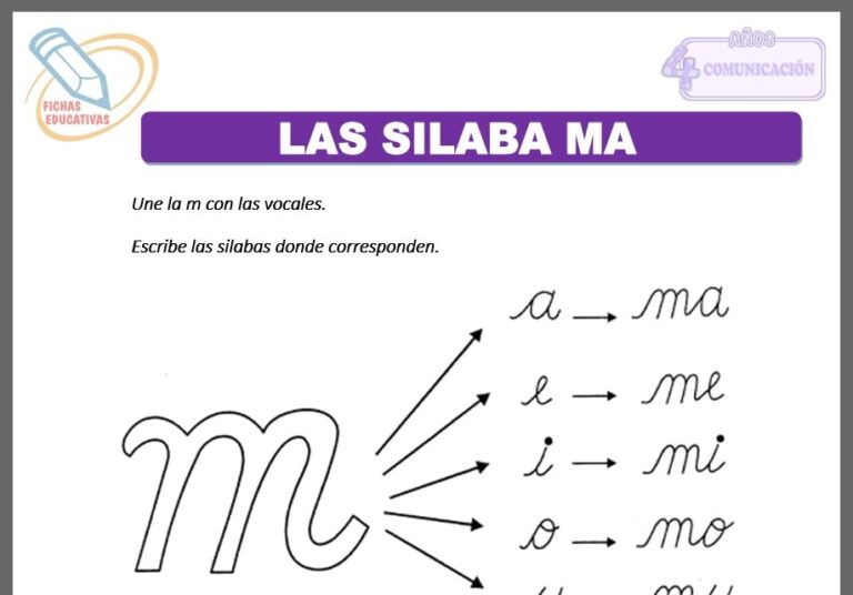 Las silaba ma para niños de Cuatro Años - Fichas Educativas