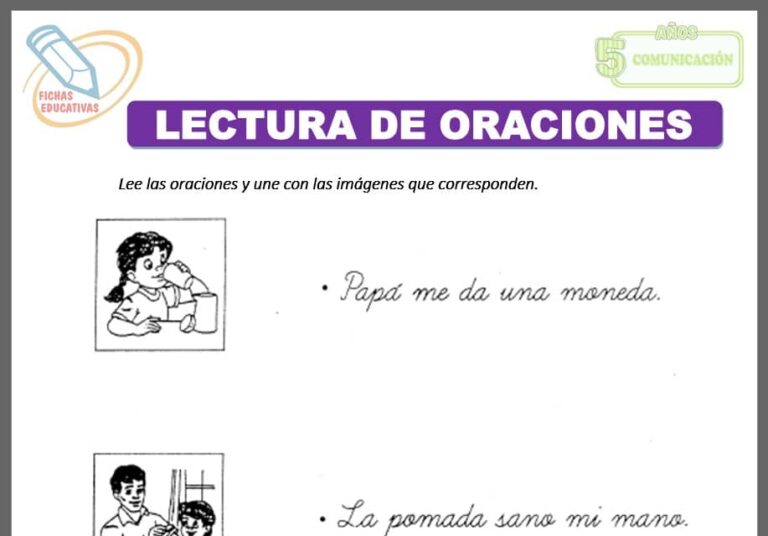 Lectura de oraciones para niños de Cinco Años - Fichas Educativas