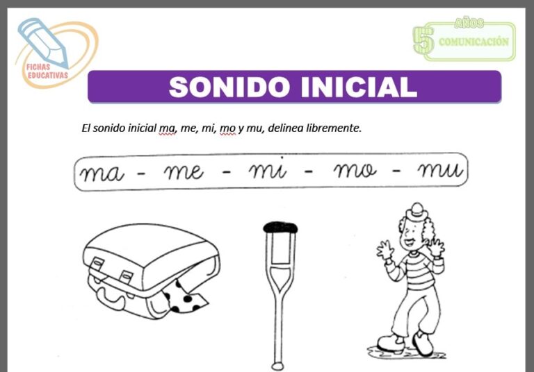 Sonido inicial para niños de Cinco Años - Fichas Educativas