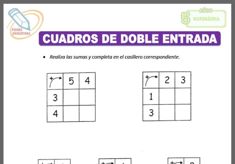 Cuadros de doble entrada para niños de Cinco Años