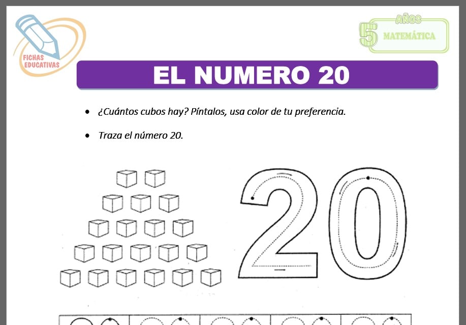 El número 20 para niños de Cinco Años - Fichas Educativas