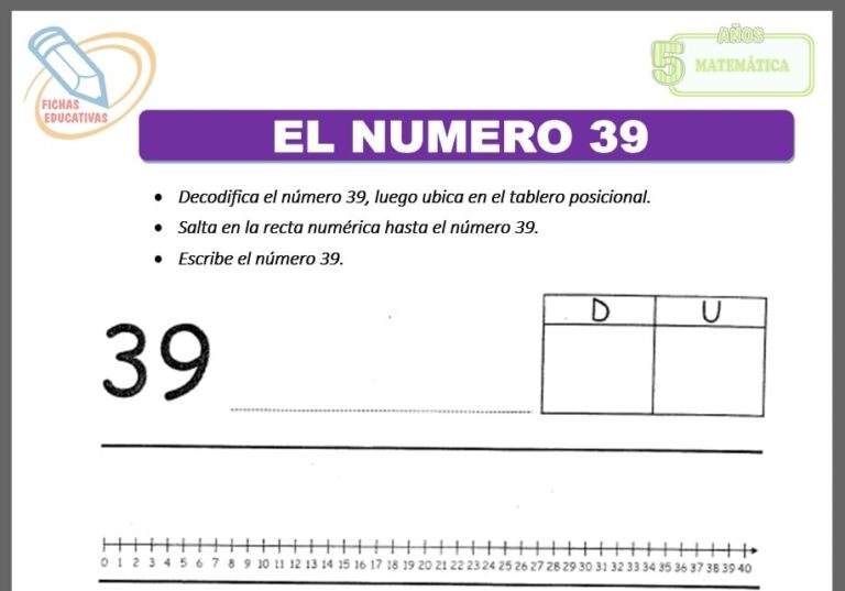 El número 39 para niños de Cinco Años - Fichas Educativas