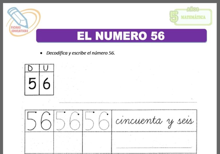 El número 56 para niños de Cinco Años - Fichas Educativas