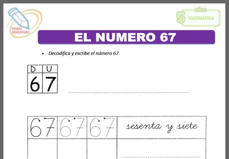 El número 67 para niños de Cinco Años - Fichas Educativas