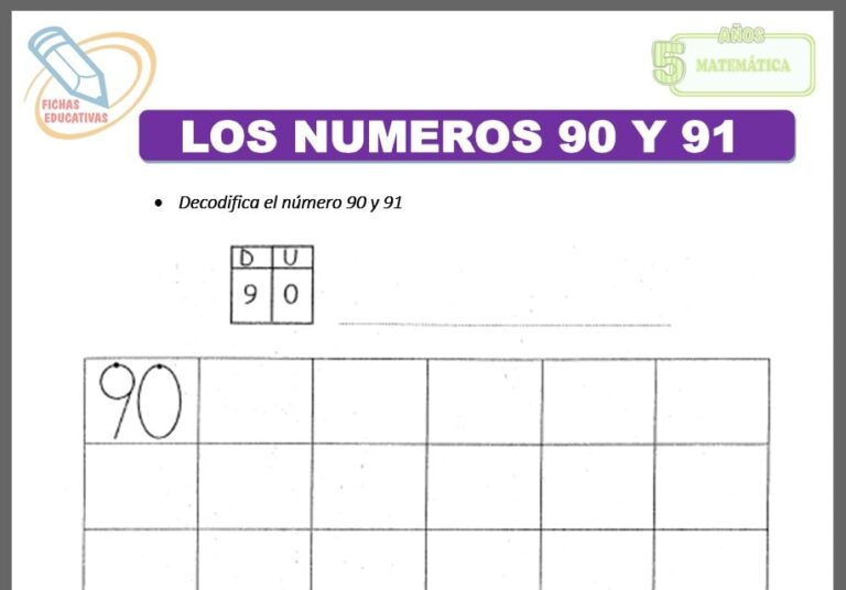 Los números 90 y 91 para niños de Cinco Años - Fichas Educativas