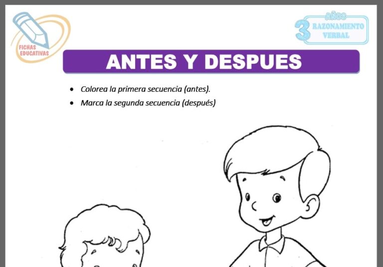 Antes y después para niños de Tres Años - Fichas Educativas
