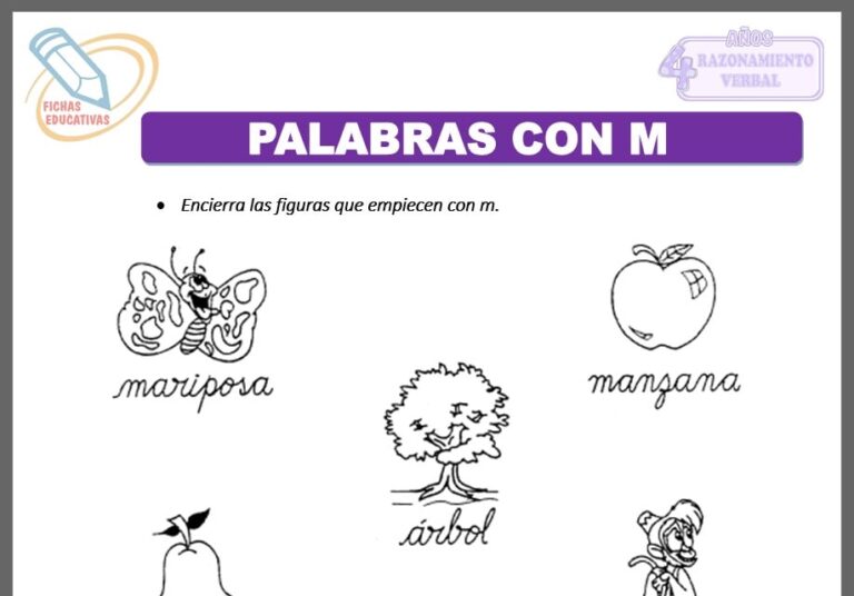 Palabras con m para niños de Cuatro Años - Fichas Educativas
