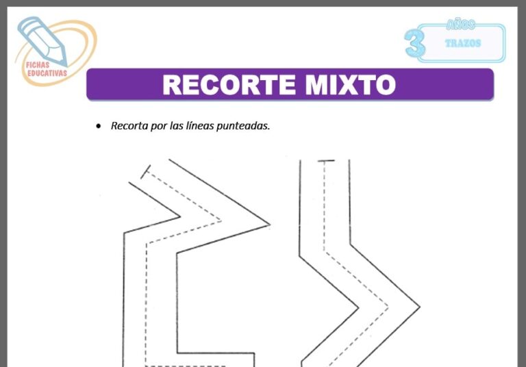 Recorte mixto para niños de Tres Años - Fichas Educativas