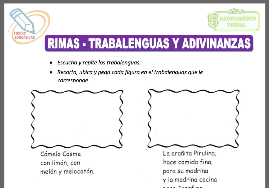 Rimas, trabalenguas y adivinanzas para niños de Cinco Años