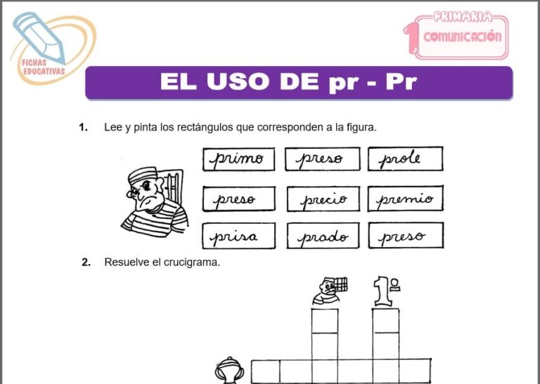 El Uso De pr - Pr para Primero de Primaria - Fichas Educativas