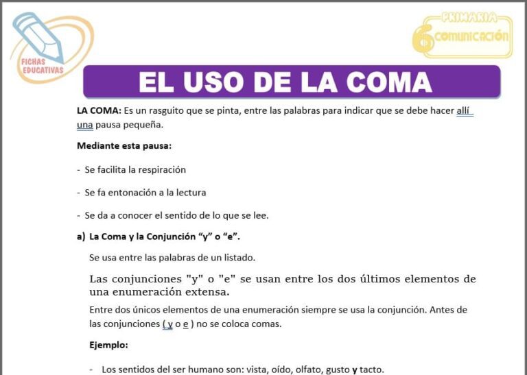 El uso de la coma para Sexto de Primaria - Fichas Educativas