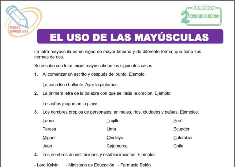 El uso de las mayúsculas para Segundo de Primaria