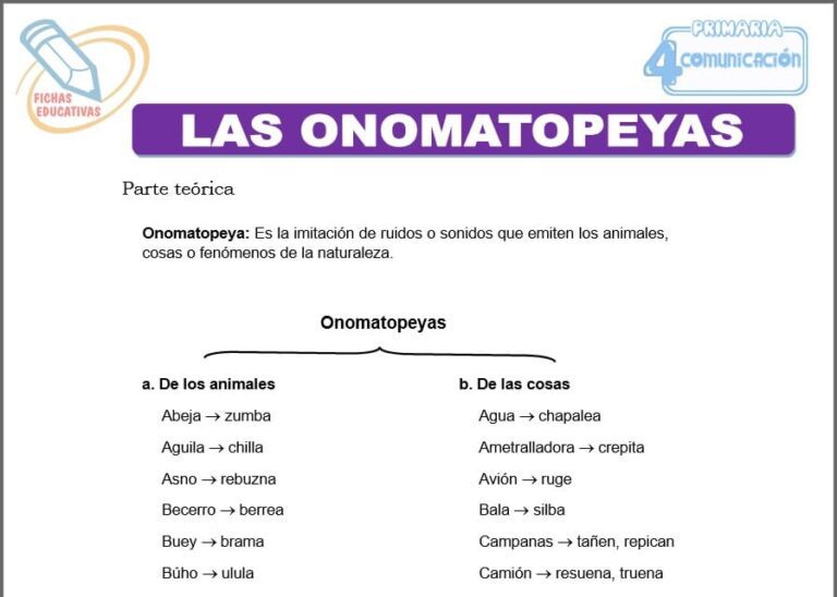 Las onomatopeyas para Cuarto de Primaria - Fichas Educativas
