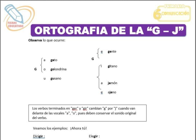 Ortografía de la “g - j” para Sexto de Primaria - Fichas Educativas
