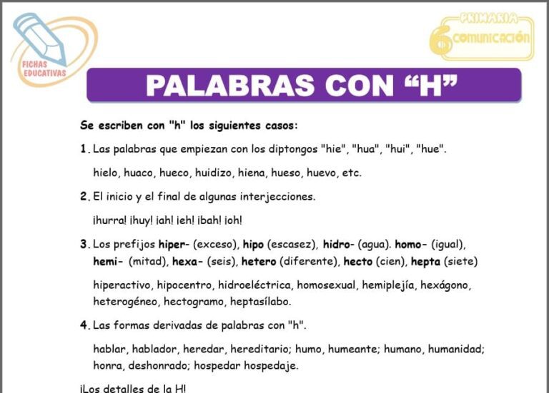 Palabras con “h” para Sexto de Primaria - Fichas Educativas