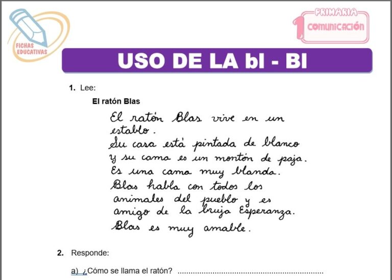 Uso de la bl - Bl para Primero de Primaria - Fichas Educativas