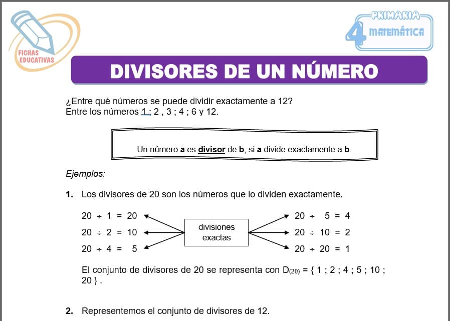 Divisores de un número para Cuarto de Primaria