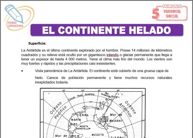 El continente helado para Quinto de Primaria - Fichas Educativas