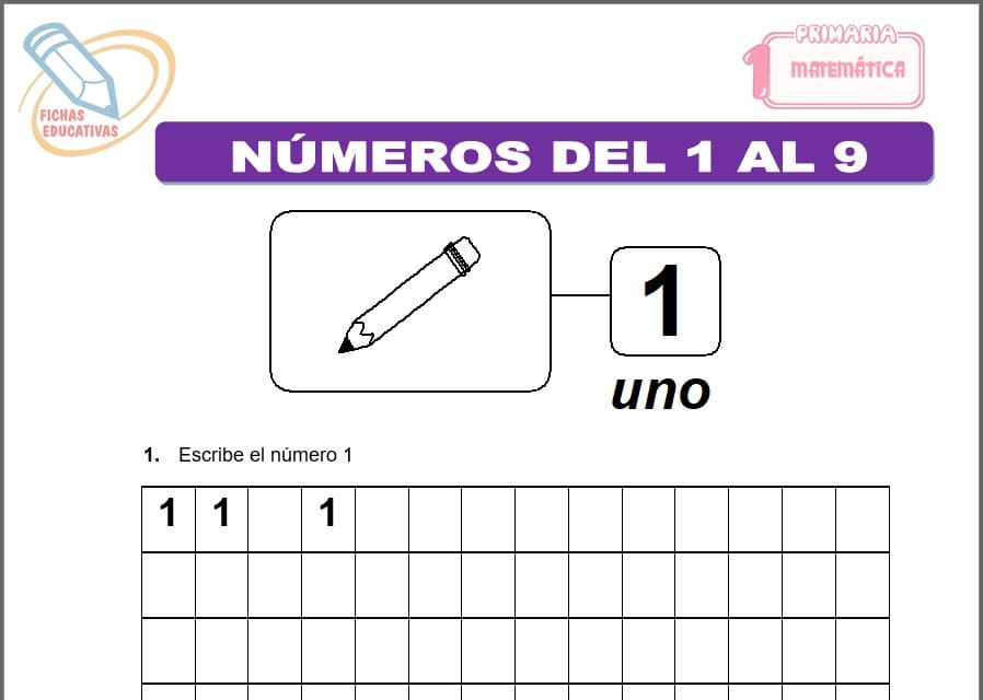 Números Del 1 Al 9 Para Primero De Primaria Fichas Educativas
