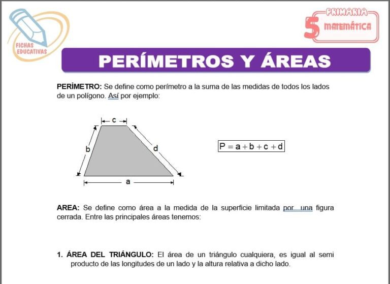 Perímetros y áreas para Quinto de Primaria - Fichas Educativas
