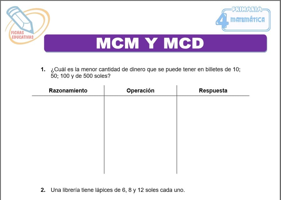 Problemas con MCM y MCD para Cuarto de Primaria