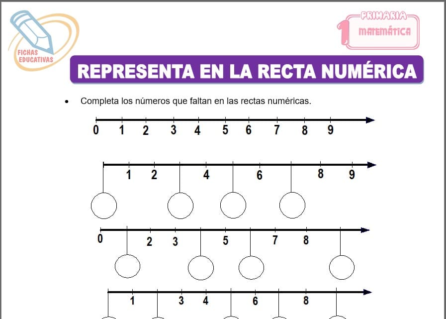 Representa en la recta numérica para Primero de Primaria